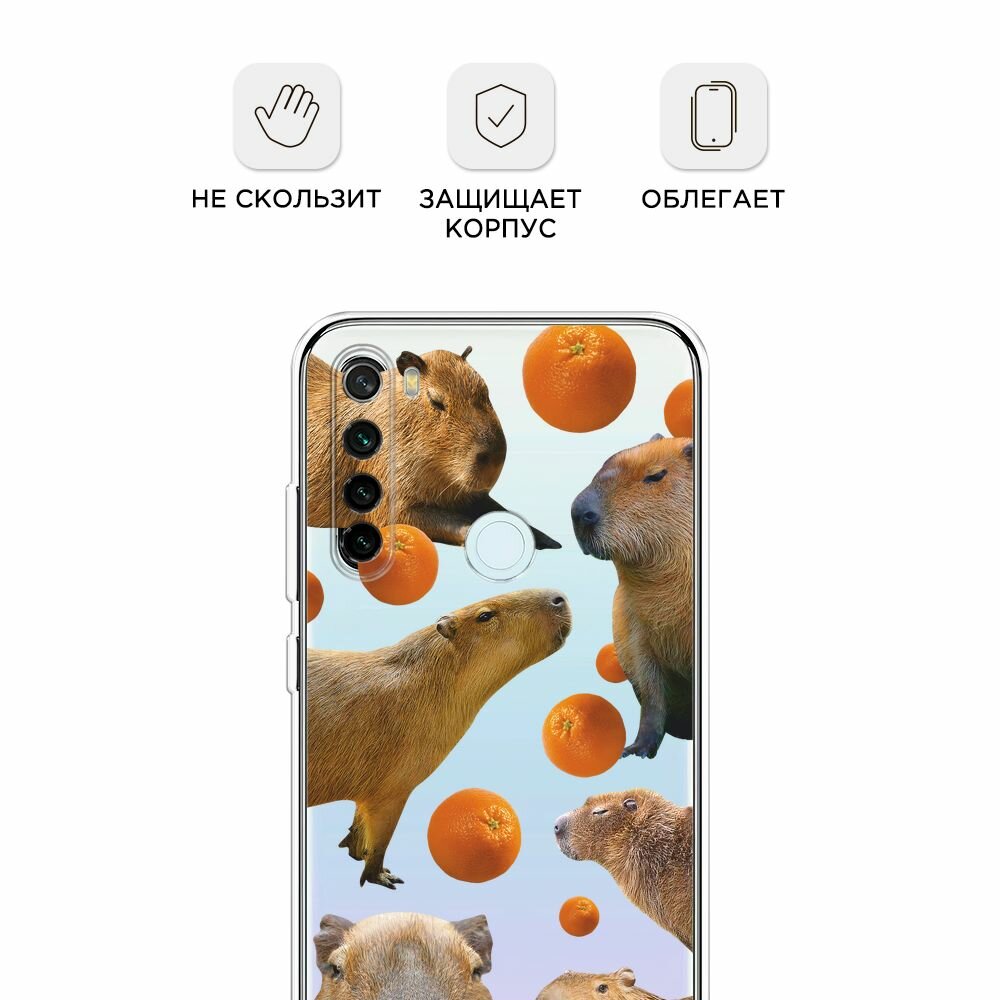 Чехол на Xiaomi Redmi Note 8T / Сяоми Редми Нот 8Т с принтом "Капибара и апельсины", прозрачный — фото 1