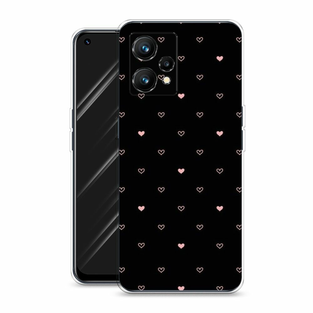 Чехол на Realme 9 4G/9 Pro Plus / Реалми 9 4G/9 Pro Plus с принтом "Черный фон и сердечки" — фото 1