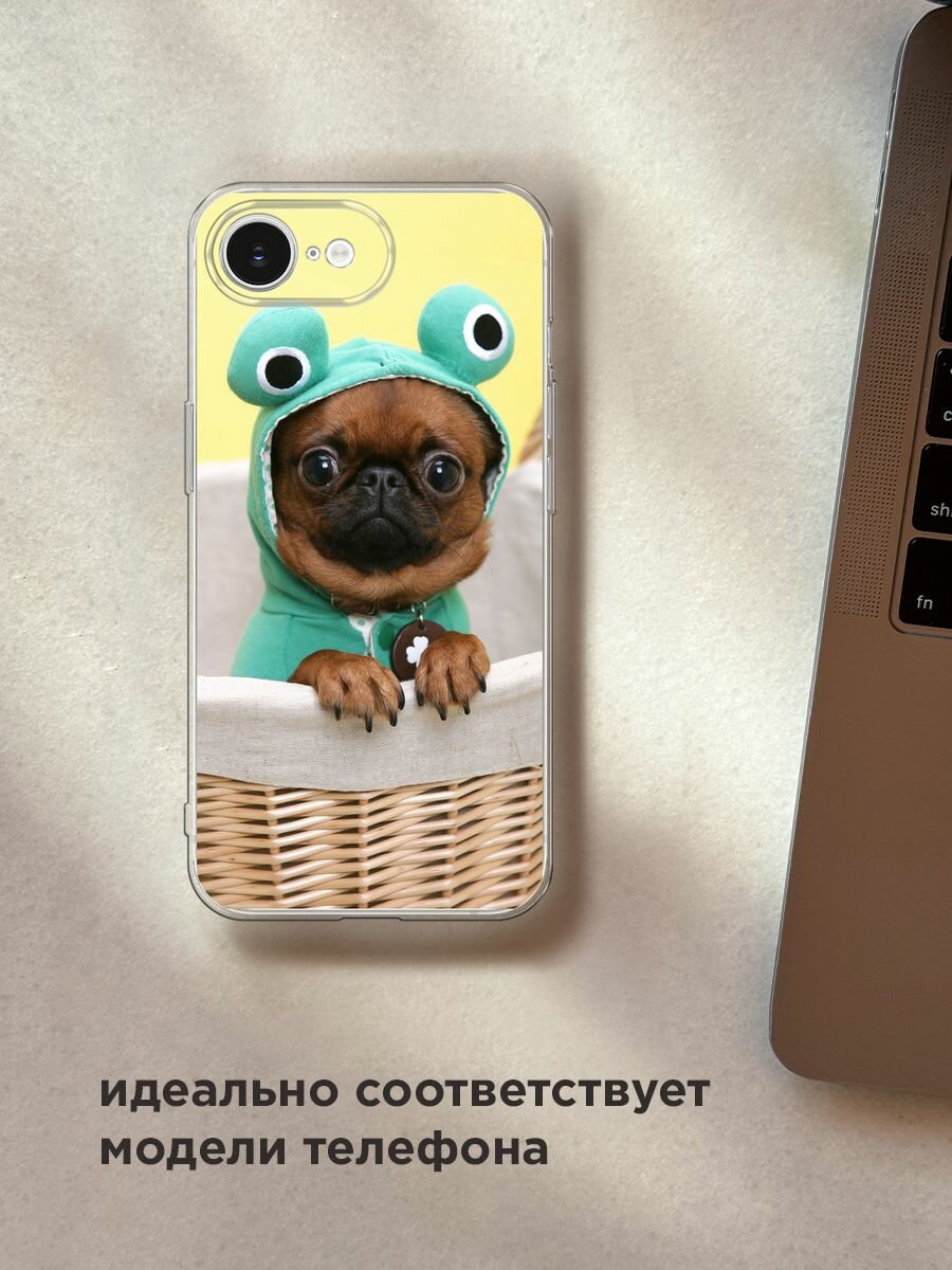 Чехол на Apple iPhone 16e/17e / Айфон 16е/17e с принтом "Собачка в шапке лягушки" — фото 1
