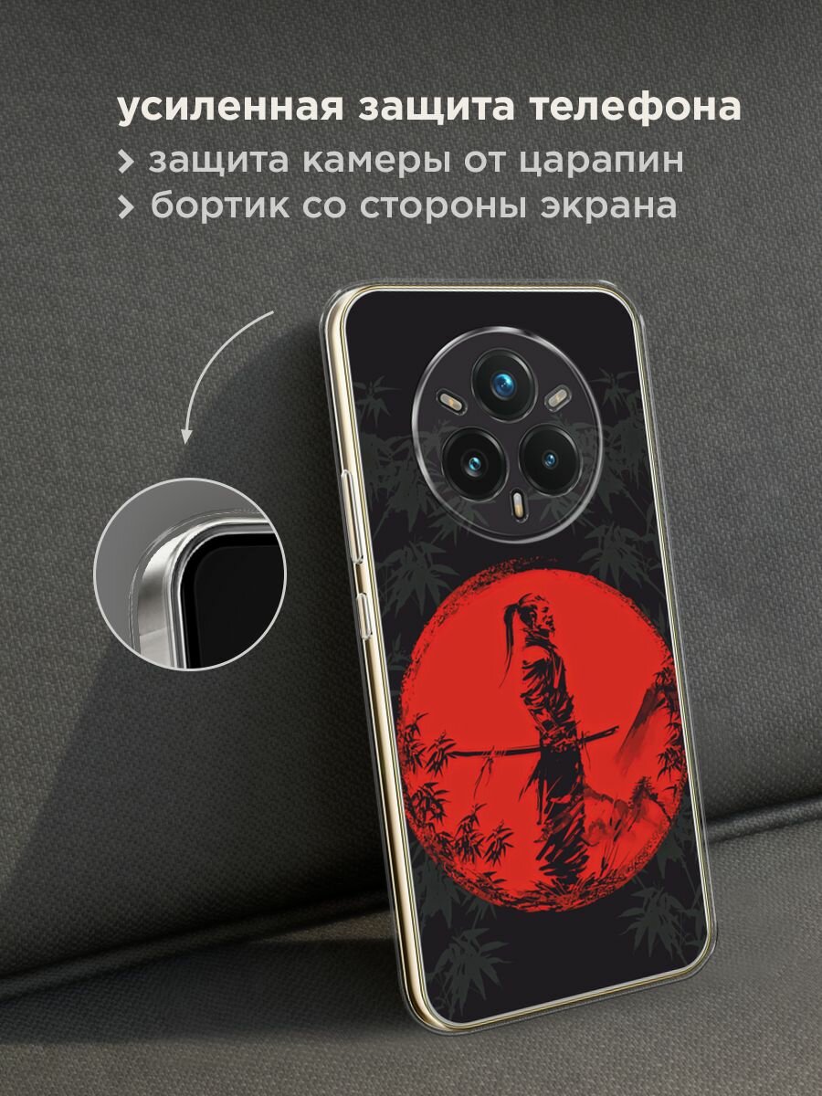 Чехол на Realme 14 Pro+ / Реалми 14 Про+ с принтом "Самурай на красном фоне" — фото 1