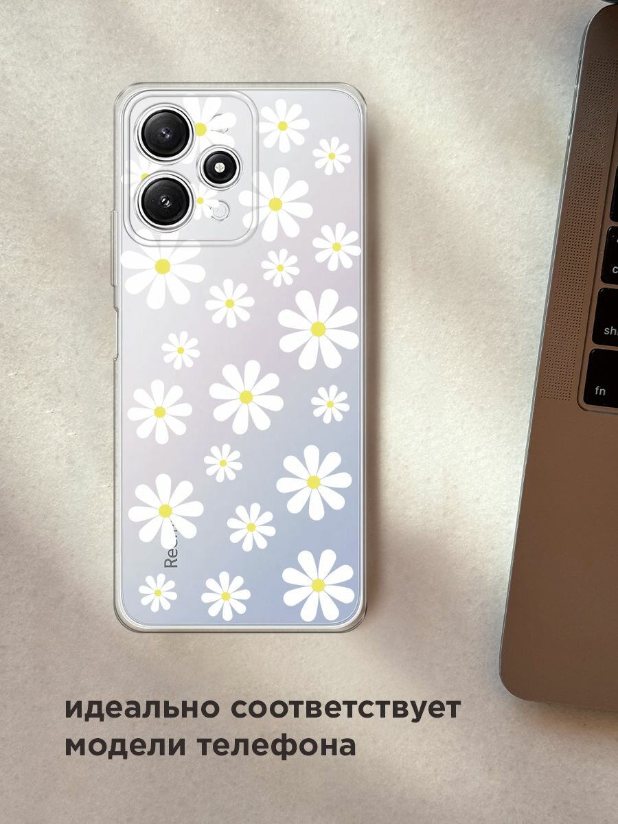 Чехол на Xiaomi Redmi 12 / Сяоми Редми 12 с принтом "Большие ромашки", прозрачный — фото 1