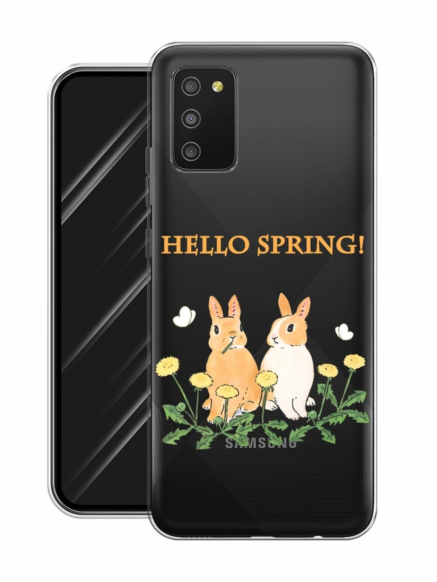 Чехол на Samsung Galaxy A02s / Самсунг Галакси A02s с принтом "Весенние кролики", прозрачный — фото 1