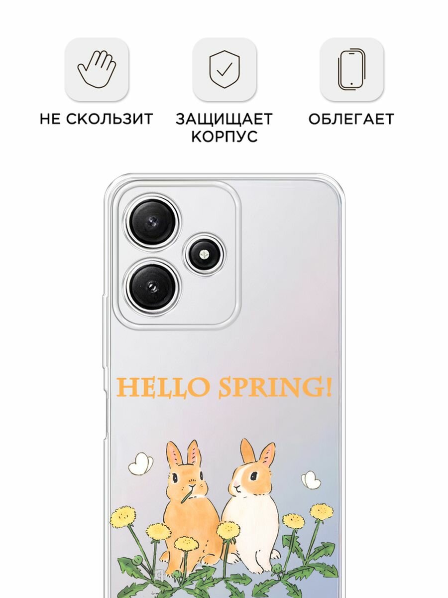 Чехол на Xiaomi Redmi 12 5G / Сяоми Редми 12 5G с принтом "Весенние кролики", прозрачный — фото 1