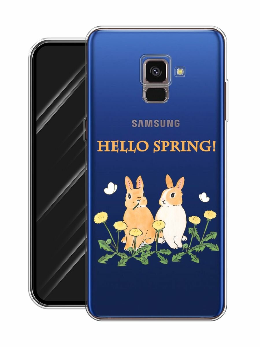Чехол на Samsung Galaxy A8 2018 / Самсунг Галакси А8 2018 с принтом "Весенние кролики", прозрачный — фото 1