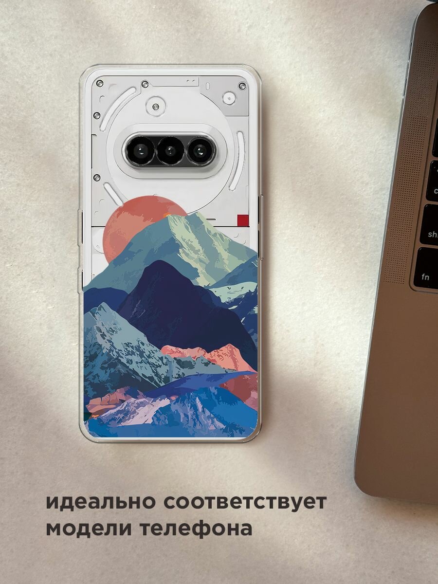 Чехол на Nothing Phone 3a / Нотинг Фон 3а с принтом "Закат в снежных горах", прозрачный — фото 1