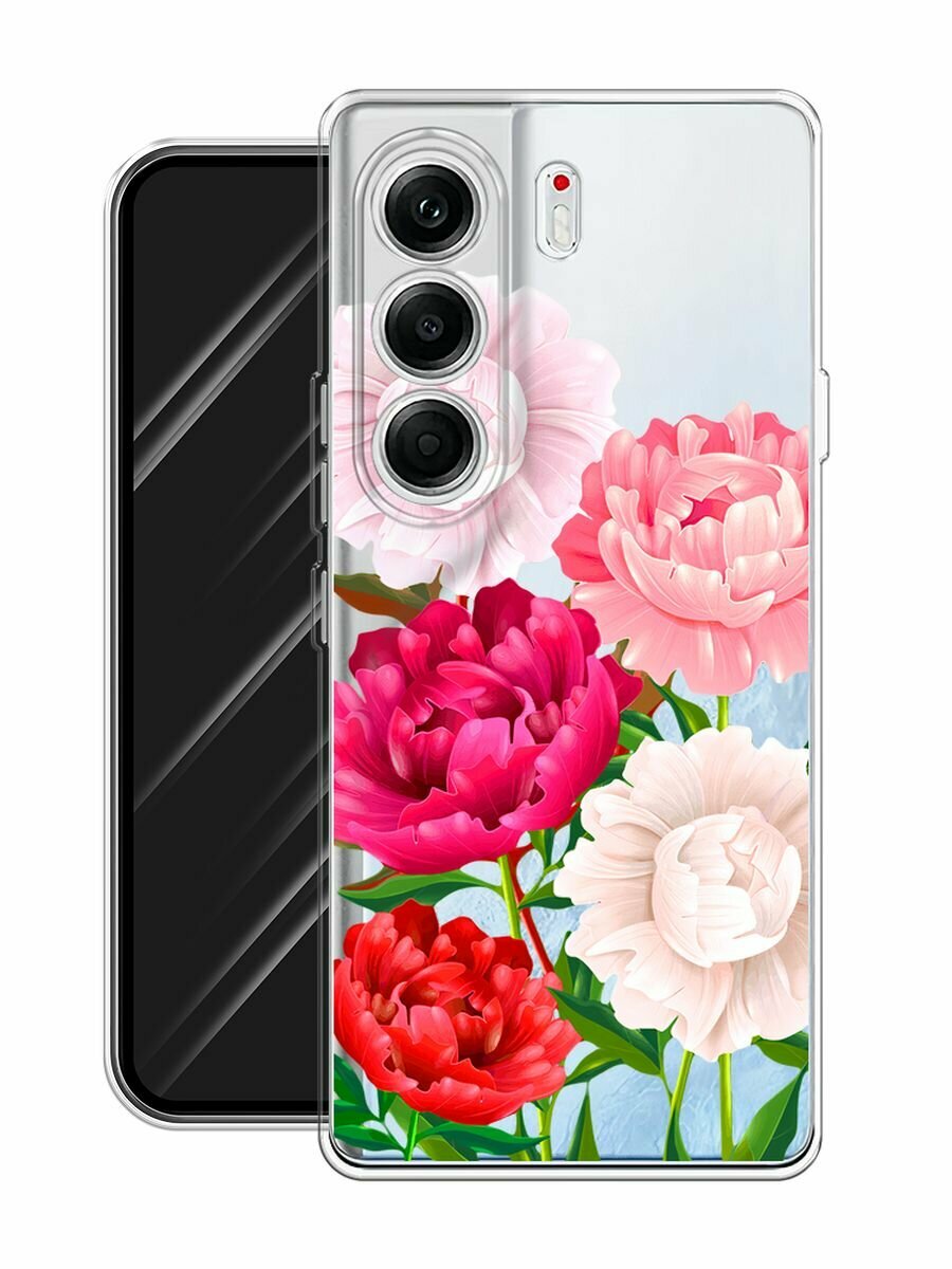 Чехол на Tecno Camon 40 Pro / Текно Камон 40 Про с принтом "Большие пионы", прозрачный — фото 1