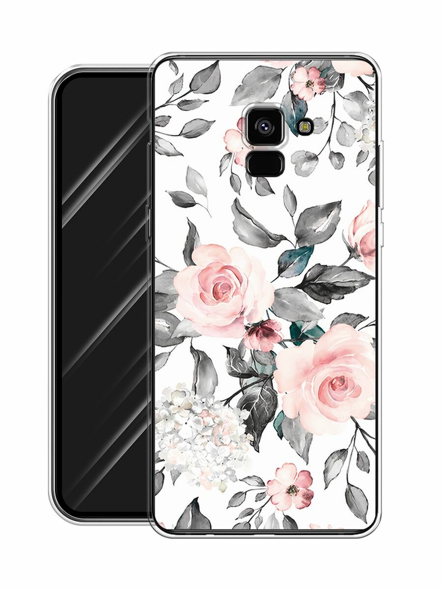 Чехол на Samsung Galaxy A8 + / Самсунг Галакси А8 Плюс 2018 с принтом "Розы на белом" — фото 1