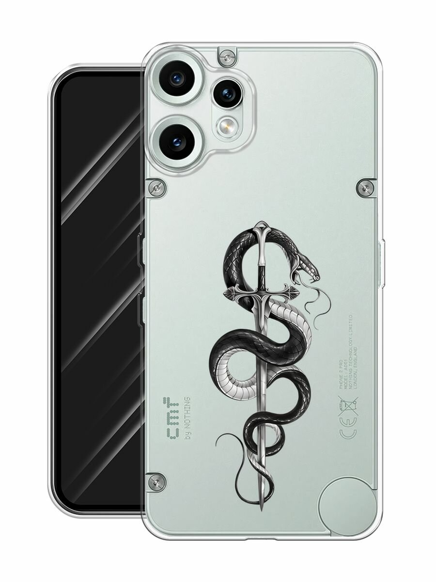 Чехол на CMF Phone 2 Pro / CMF Фон 2 Про с принтом "Змея с мечом чёрная", прозрачный — фото 1