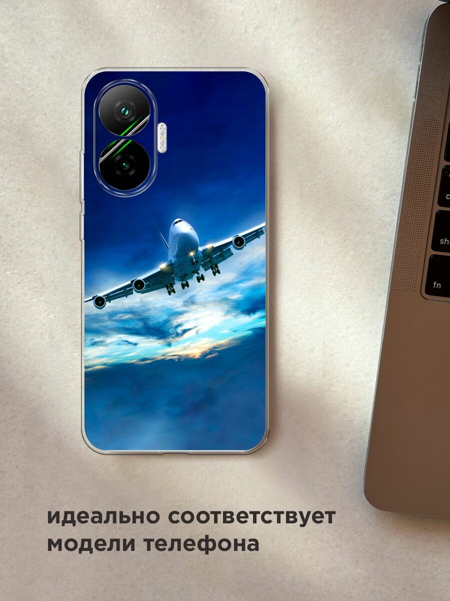 Силиконовый чехол на Poco F7 / Поко F7 с принтом "Самолет в небе" — фото 1