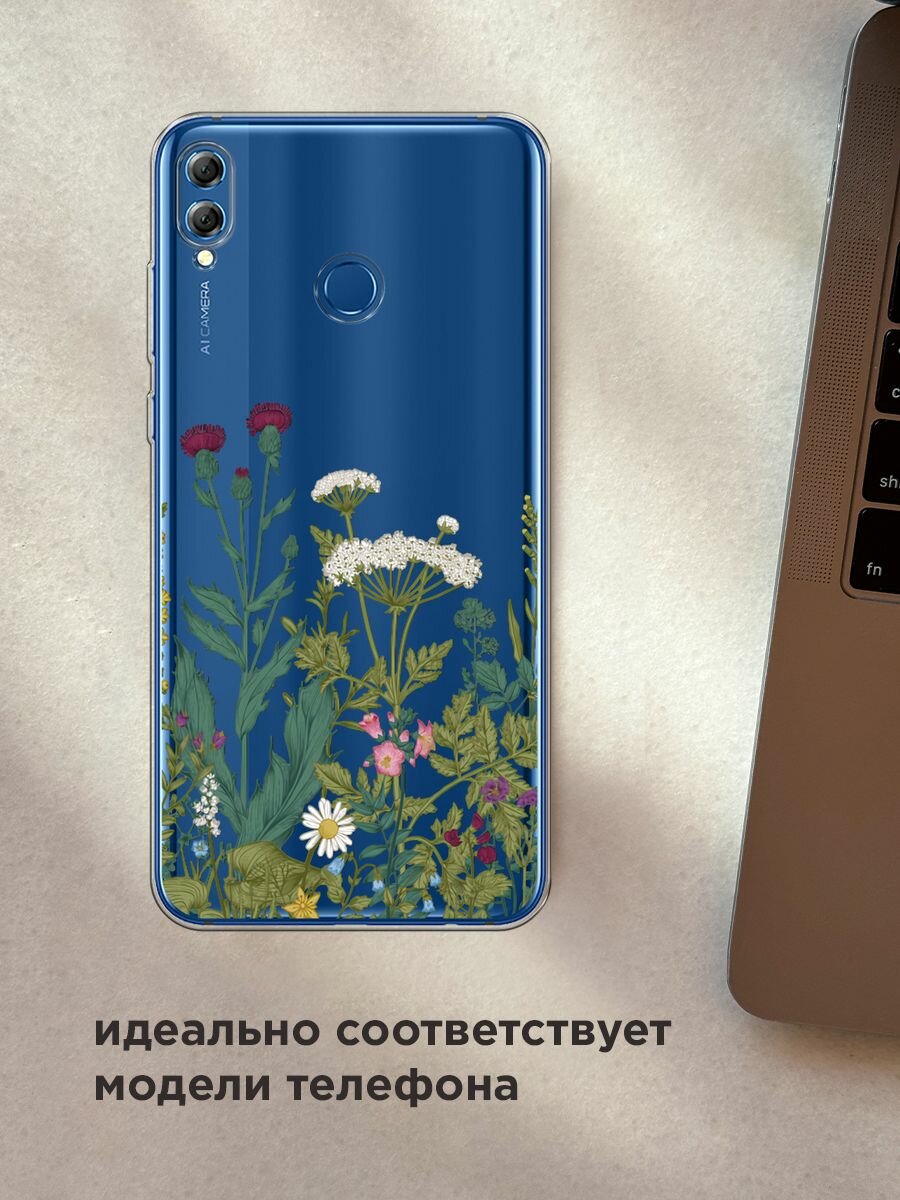 Чехол на Honor 8X / Хонор 8Х с принтом "Дикие полевые цветы", прозрачный — фото 1
