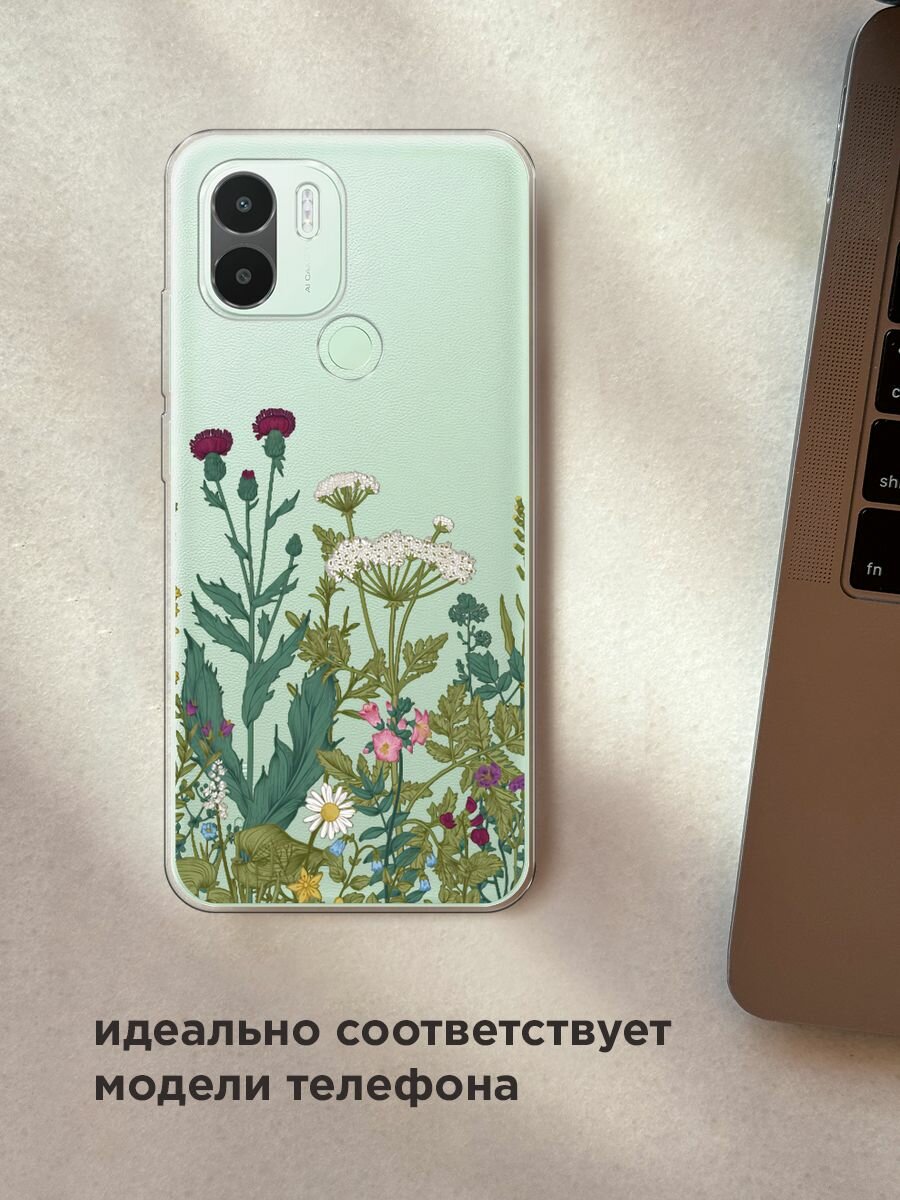 Чехол на Xiaomi Redmi A1+/Redmi A2+/Poco C51/C50 / Редми A1+ с принтом "Дикие полевые цветы", прозрачный — фото 1