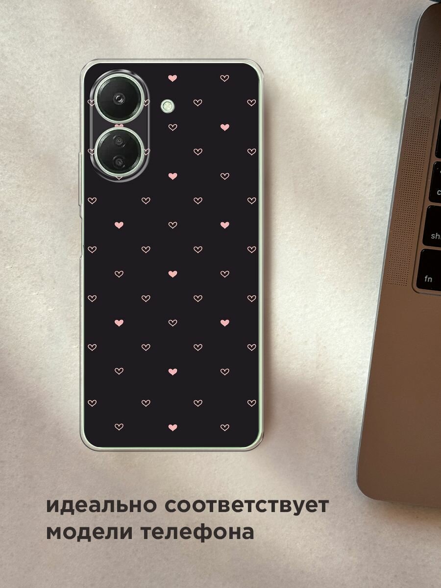 Чехол на Xiaomi Redmi 13C/Poco C65 / Сяоми Редми 13C/Поко С65 с принтом "Черный фон и сердечки" — фото 1