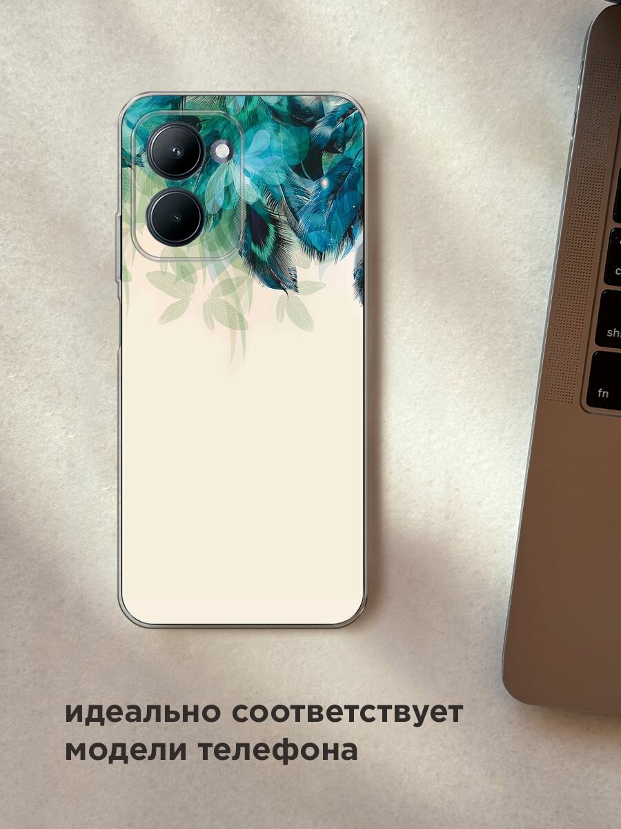 Чехол на Realme C33 / Реалми С33 с принтом Перья голубого цвета — фото 1