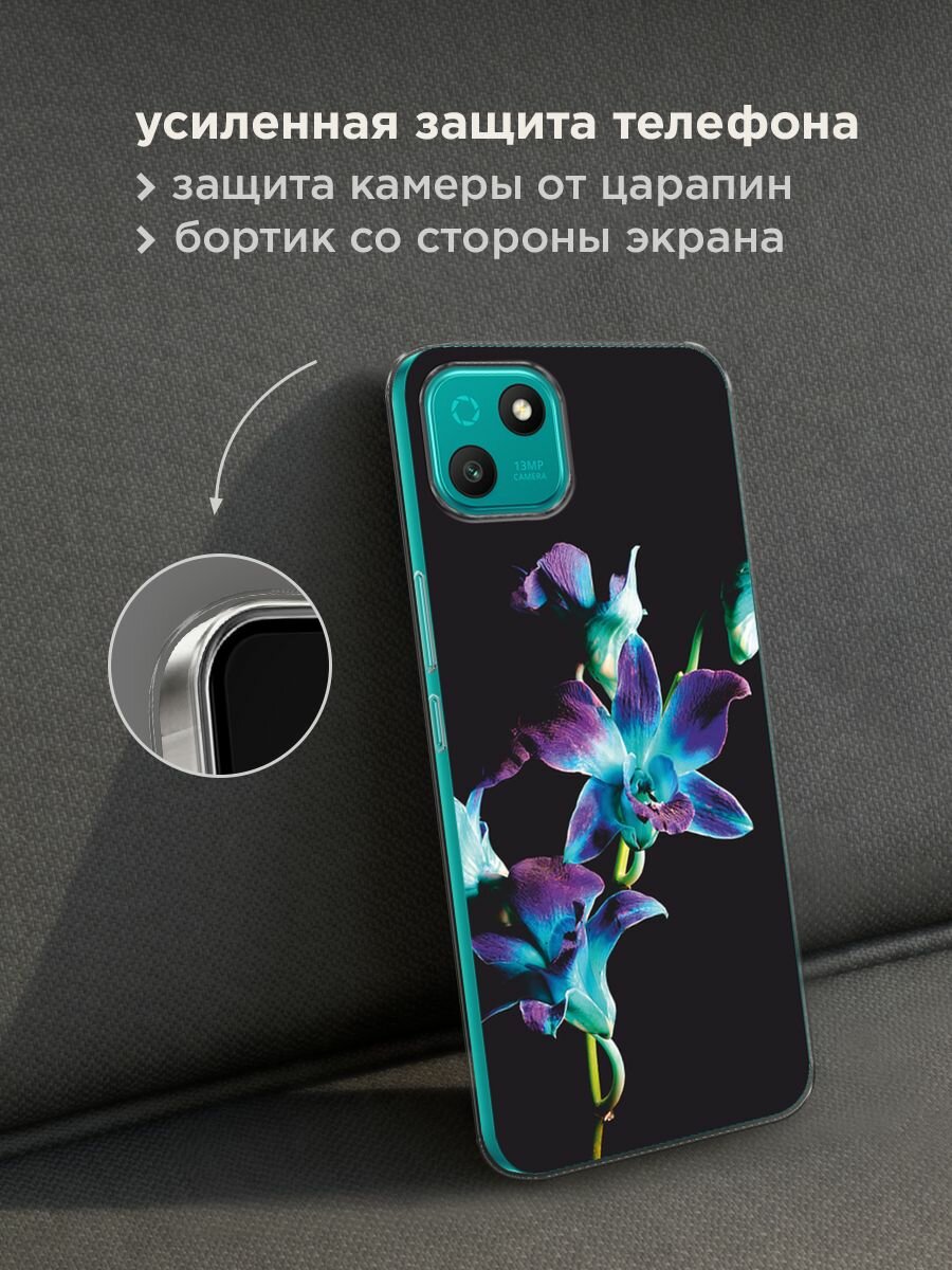 Чехол на Wiko T10 / Вико Т10 с принтом "Синий цветок на черном" — фото 1
