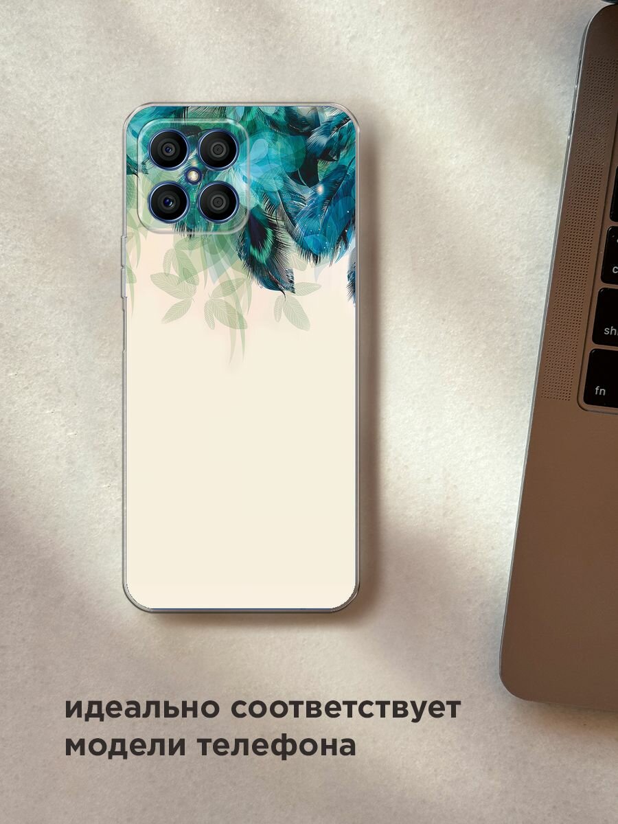 Чехол на Honor X8 / Хуавей X8 с принтом Перья голубого цвета — фото 1