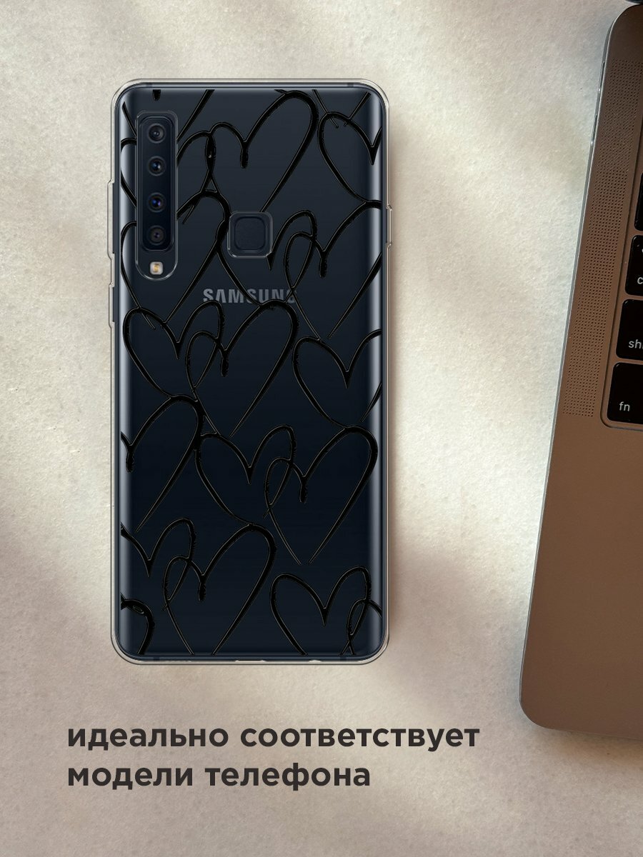 Чехол на Samsung Galaxy A9 2018 / Самсунг Галакси А9 2018 с принтом "Hearts doodle black 1" — фото 1