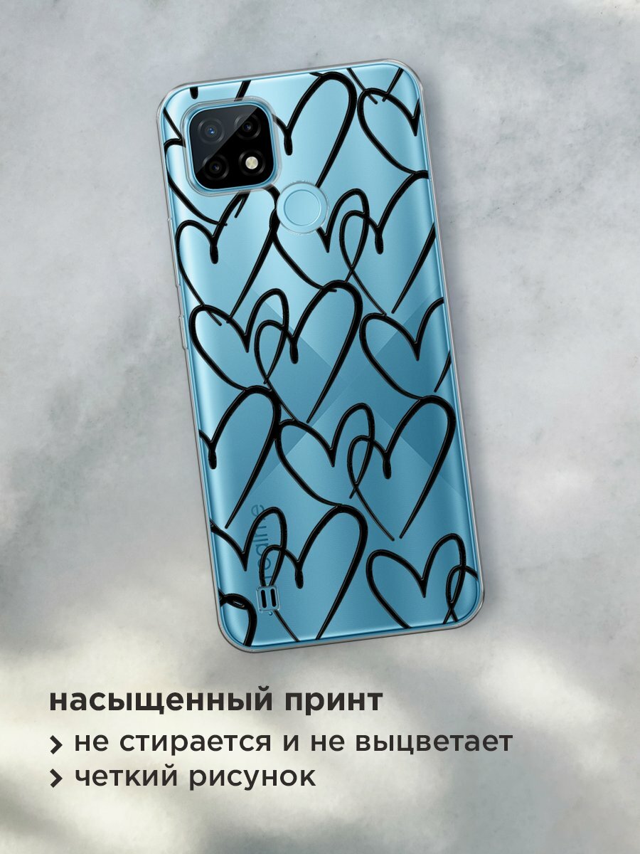 Чехол на Realme C21 / Реалми С21 с принтом "Hearts doodle black 1" — фото 1