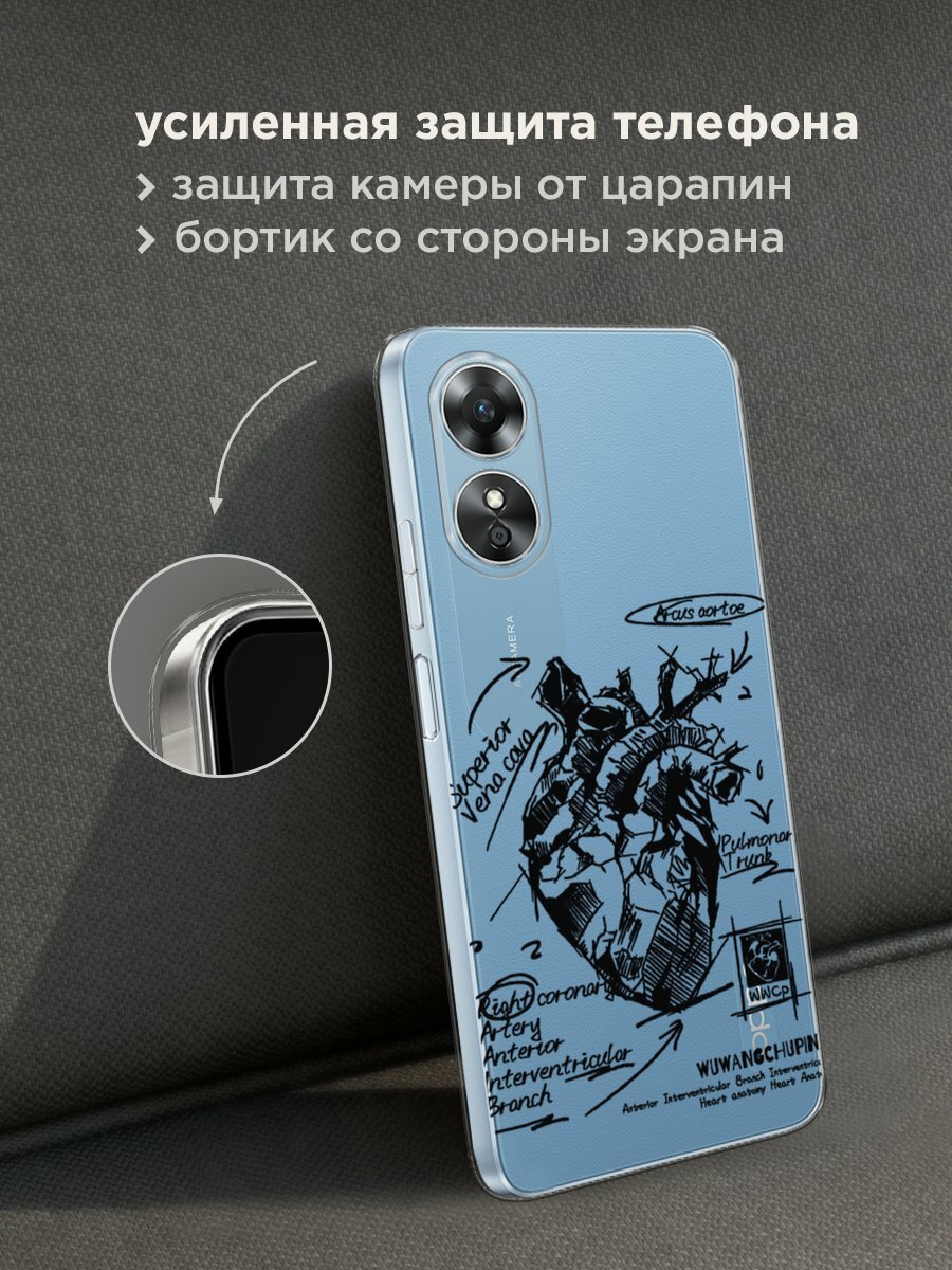 Чехол на Oppo A17 / Оппо A17 с принтом "Анатомическое сердце 2", прозрачный — фото 1