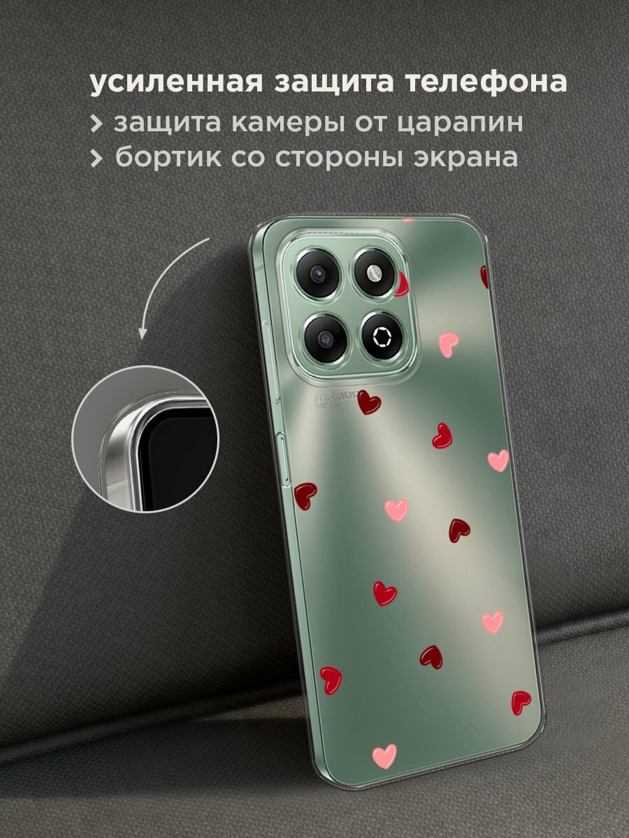 Чехол на Honor X6b / Хонор X6b с принтом "Бордовые сердечки 2" — фото 1