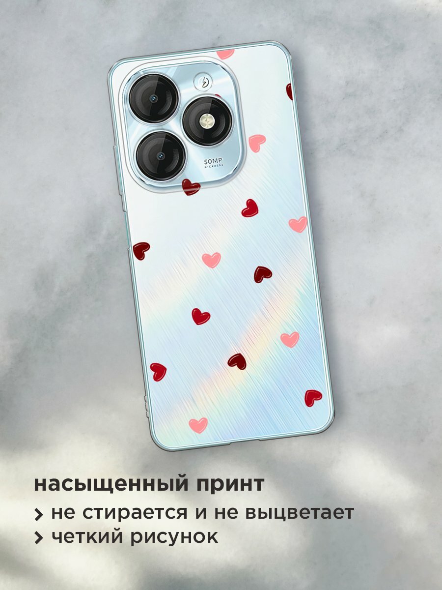 Чехол на Itel P55 / Ител Р55 с принтом "Бордовые сердечки 2" — фото 1