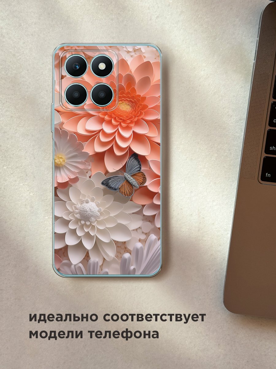 Силиконовый чехол на Honor X6A / Хонор X6A с принтом "Бумажные цветы" — фото 1
