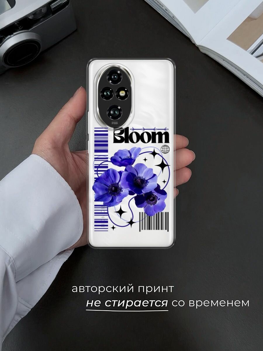 Чехол на Honor 200 Pro / Хонор 200 Про с принтом "Завораживающие анемоны", прозрачный — фото 1