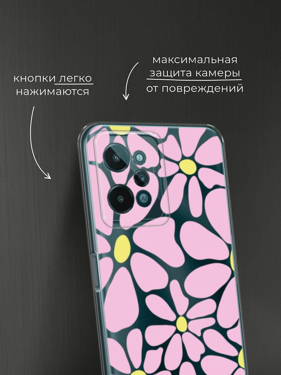 Чехол на Realme C31 / Реалми C31 с принтом "Розовые лепестки 2", прозрачный — фото 1