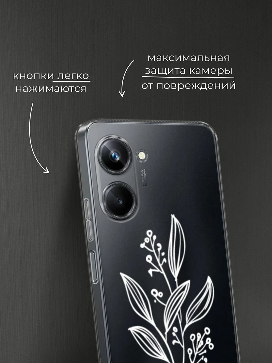 Чехол на Realme 10 Pro / Реалми 10 Про с принтом "Ветка с листочками и цветами", прозрачный — фото 1