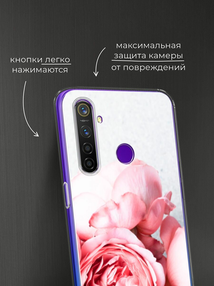 Чехол на Realme 5 Pro / Реалми 5 Про с принтом "Пионы на белом" — фото 1
