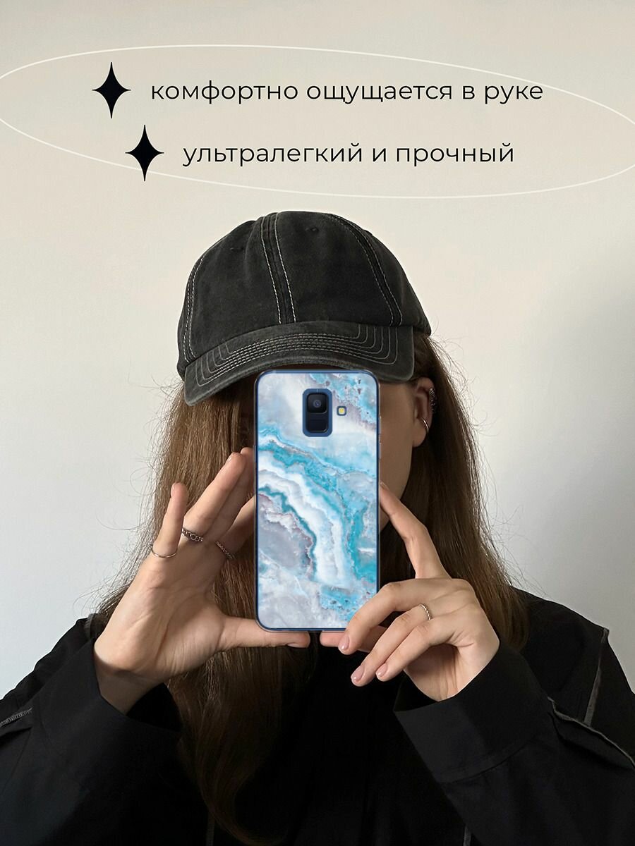 Чехол на Samsung Galaxy A6 / Самсунг Галакси А6 с принтом "Нежно-голубой мрамор" — фото 1