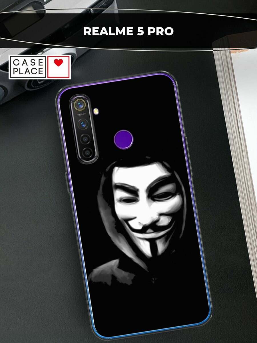 Силиконовый чехол на Realme 5 Pro / Реалми 5 Про с принтом "Анонимус"