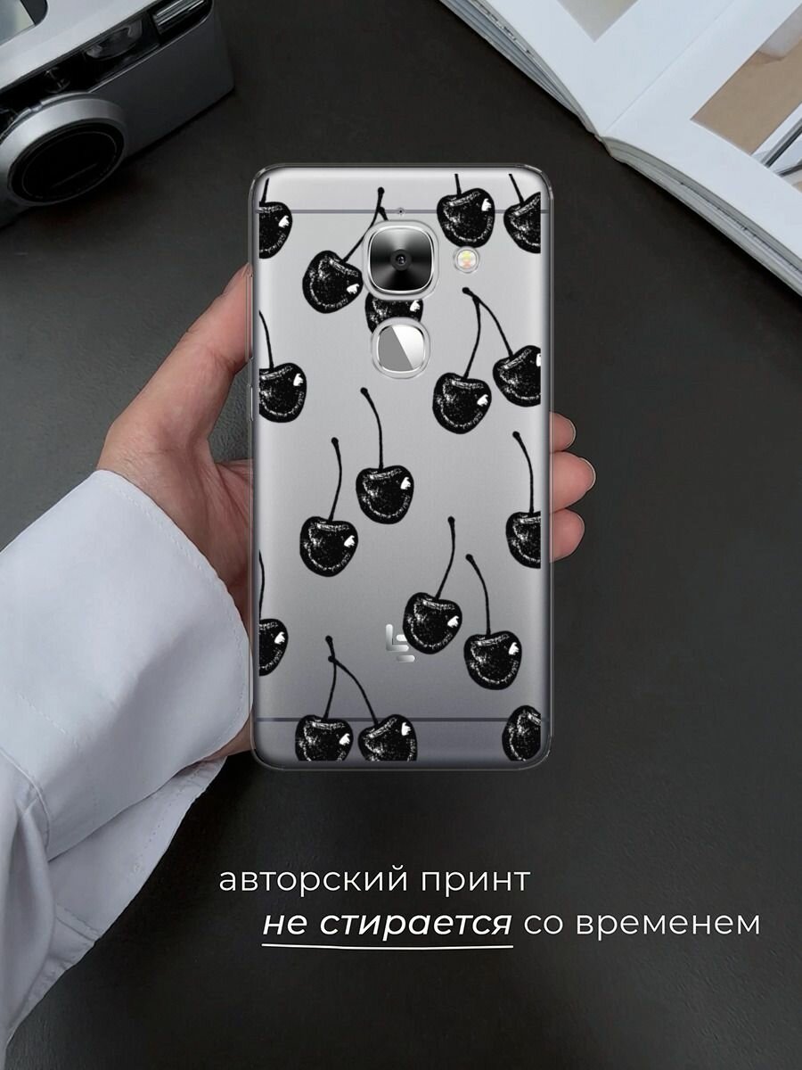 Чехол на LeEco Le 2/2 pro / Лееко Ле 2/2 про с принтом "Черная вишня", прозрачный — фото 1