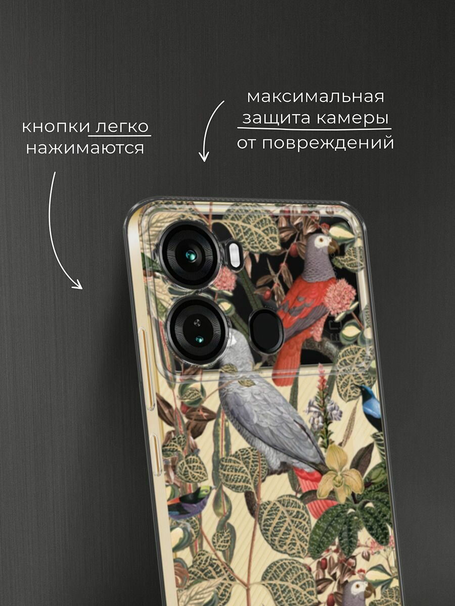 Чехол на Itel P40 / Ител P40 с принтом "Tropical pattern", прозрачный — фото 1