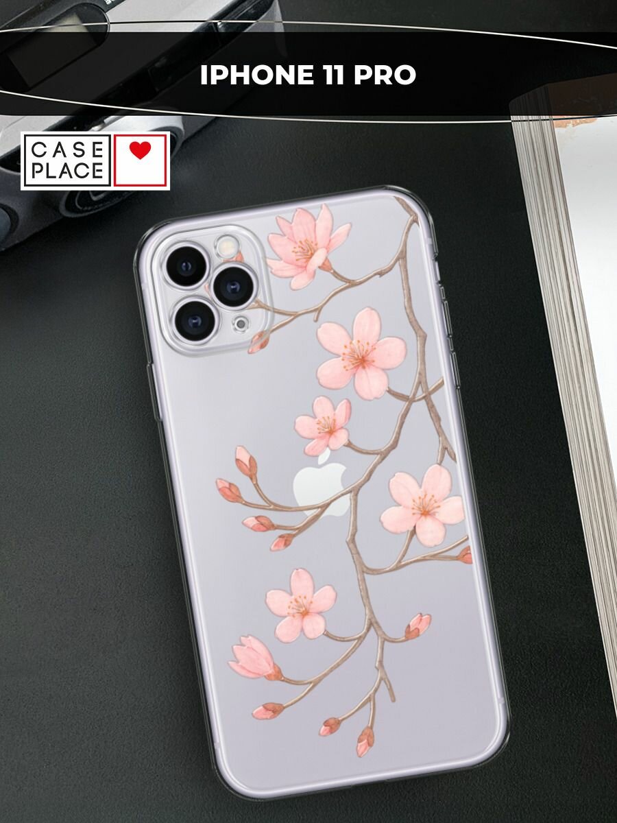 Чехол на Apple iPhone 11 Pro / Айфон 11 Про с принтом "Веточка распускающейся сакуры 2"