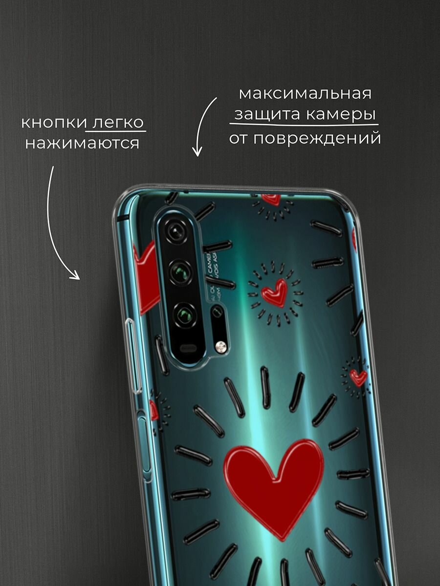 Чехол на Honor 20 Pro / Хонор 20 Про с принтом "Бордовые сердца паттерн" — фото 1