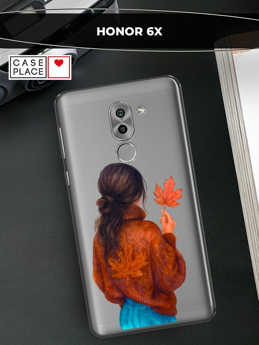 Чехол на Honor 6X / Хонор 6Х с принтом "Девушка с опавшим листом", прозрачный