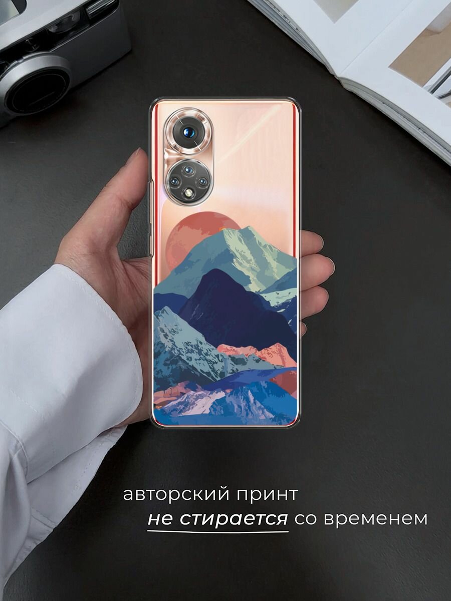 Чехол на Honor 50/Huawei Nova 9 / Хонор 50/Хуавей Нова 9 с принтом "Закат в снежных горах", прозрачный — фото 1
