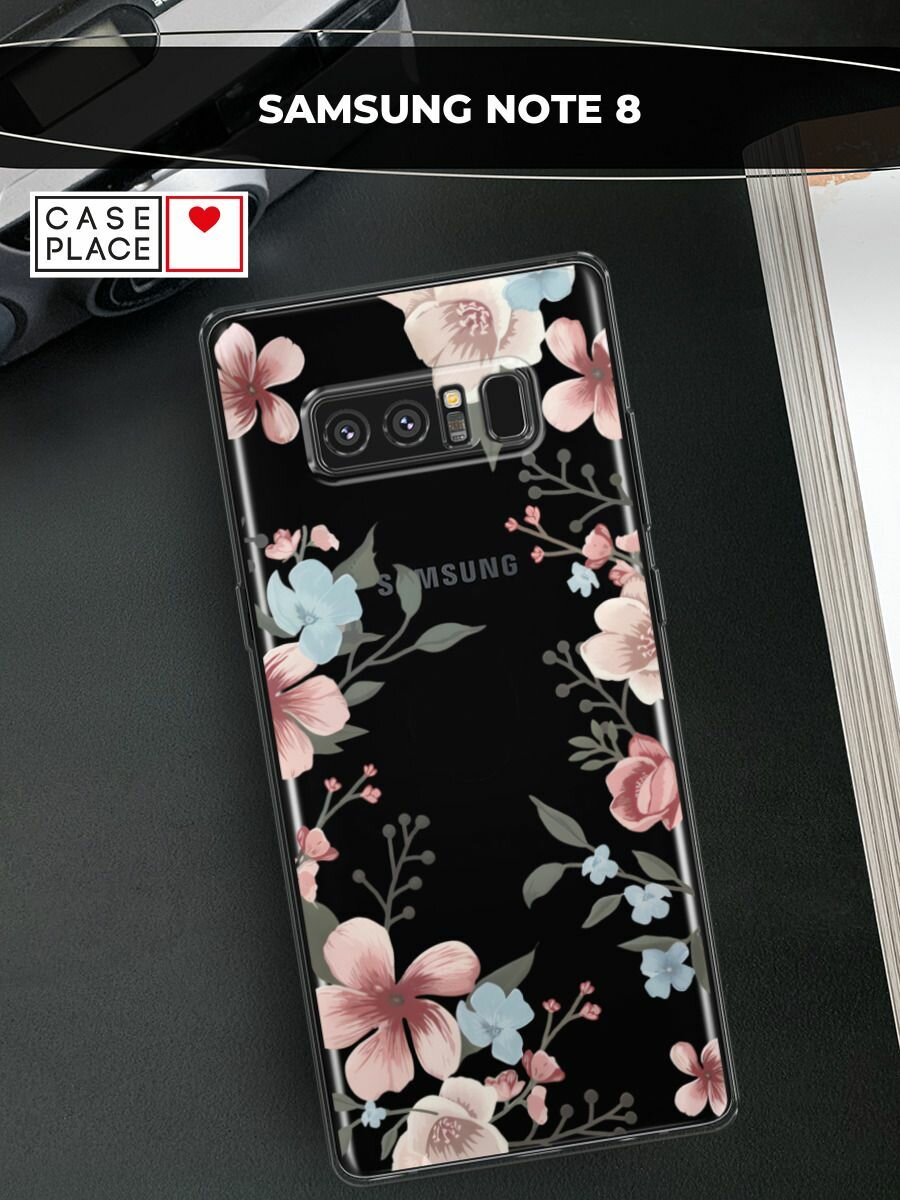 Чехол на Samsung Galaxy Note 8 / Самсунг Галакси Нот 8 с принтом "Нежная рамка из цветов", прозрачный