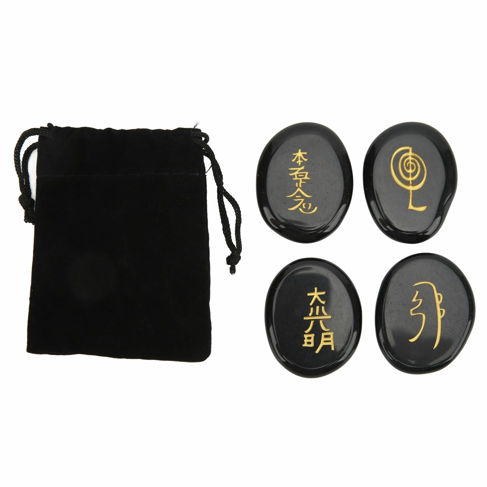 4 камня Рэйки с символами, гладкие, гравированные, для декора дома, медитации, обсидиан