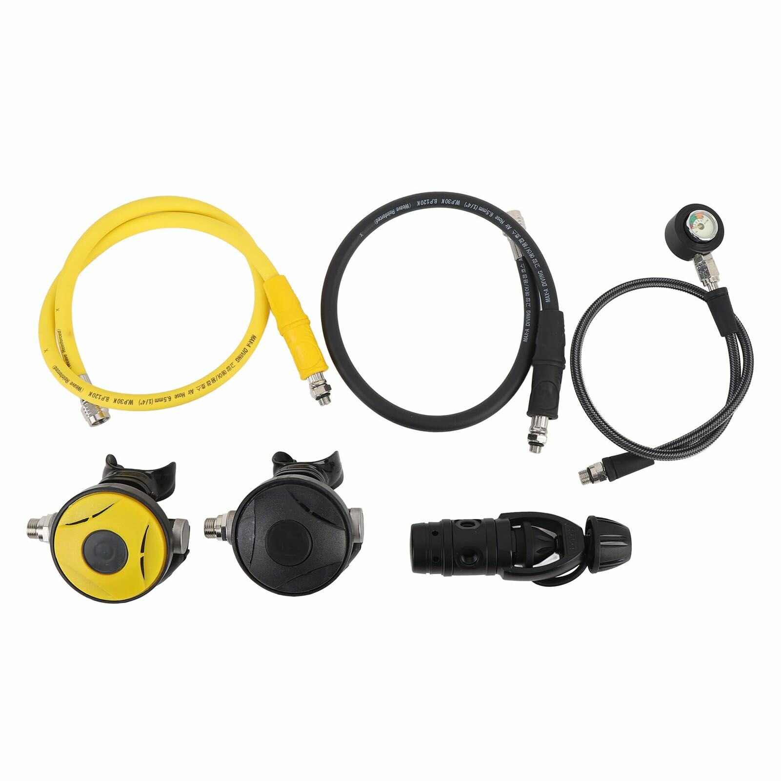 Комплект регуляторов для дайвинга. Алюминиевый регулятор первой ступени с манометром второй ступени для подводной дыхательной системы.