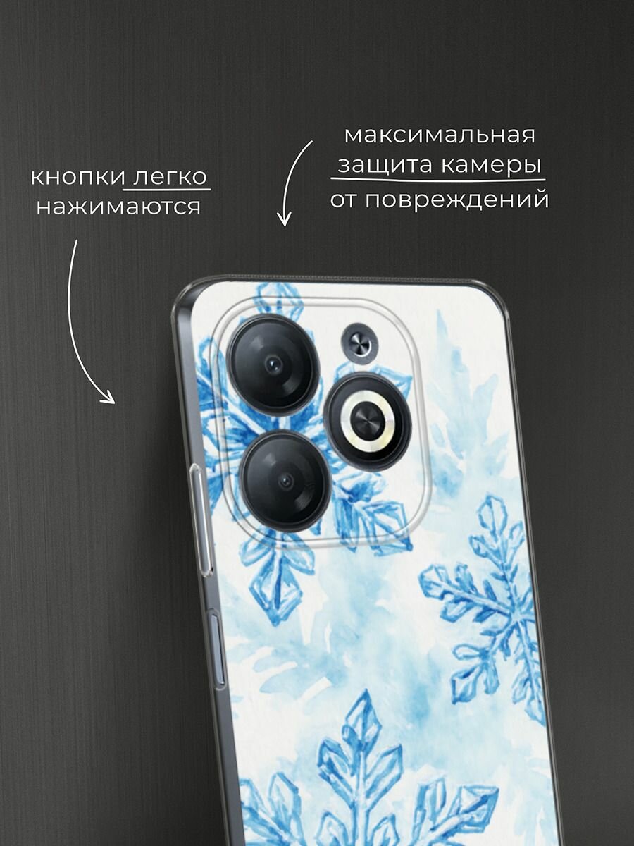 Чехол на Infinix Smart 8/8 HD/HOT 40i / Инфиникс Смарт 8/8 HD/HOT 40i с принтом "Акварельные снежинки" — фото 1