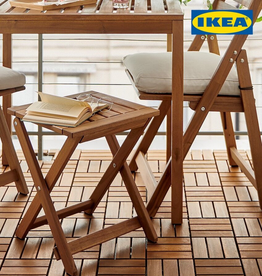 Складной табурет для улицы, светло-коричневый, 37 × 45 см, IKEA NAMMARO