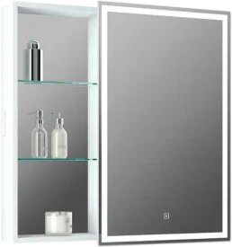 Зеркало-шкаф CONTINENT Aperio 80х80 R со светодиодной подсветкой, с боковыми полками, 80 см, с сенсорным управлением, с розеткой, белое