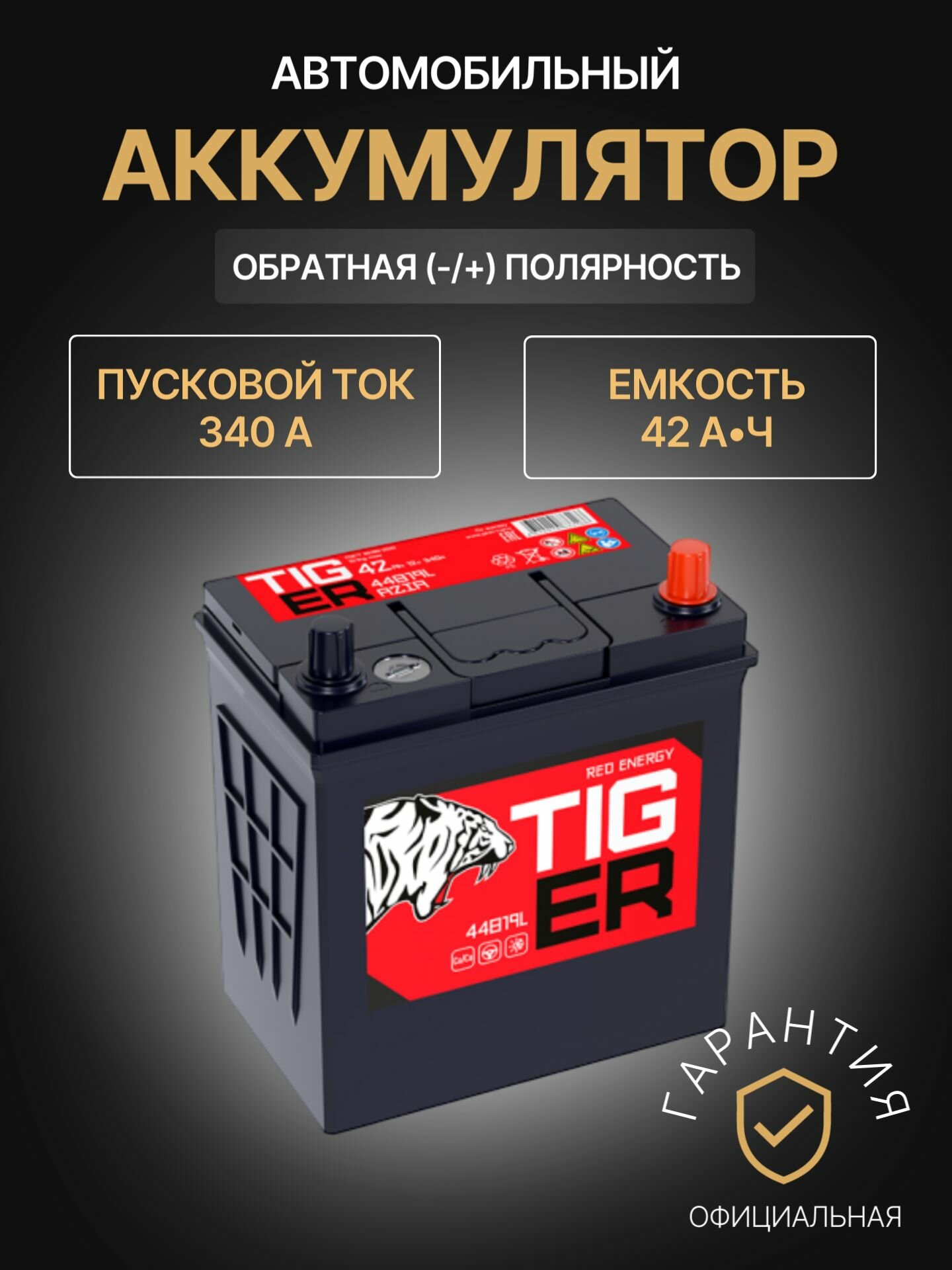 Аккумулятор автомобильный TIGER Red Energy 12В 42Ач 340А, Обратная полярность