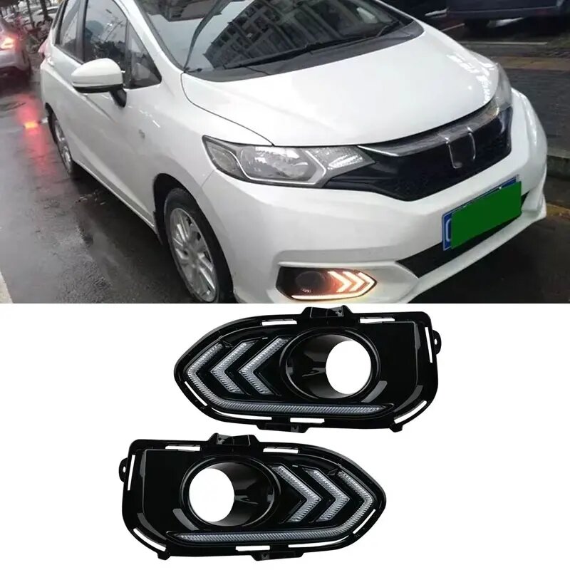 2 Шт. Светодиодные Дневные Ходовые Огни DRL Для Honda Jazz Fit 2018 2019 Двойные Противотуманные Фары С Индикатором Поворота