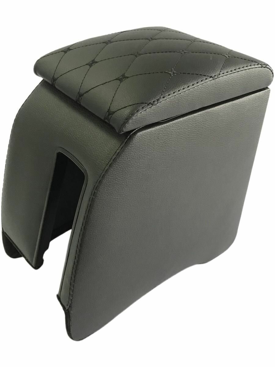 Подлокотник Daewoo nexia (1994-2008) с вставкой в подстаканник кожаный (черный, шов ромб) для нексия