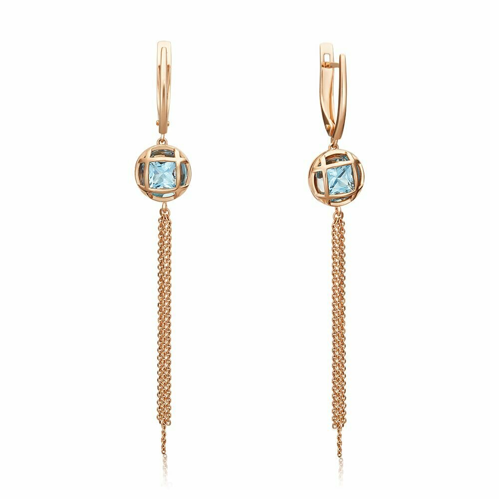 Серьги с подвесками, красное золото, 585 проба, топаз