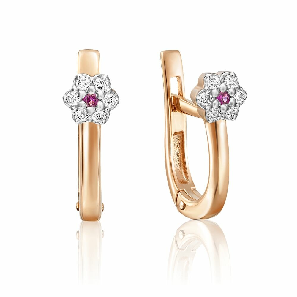Серьги PLATINA, красное золото, 585 проба, бриллиант, рубин