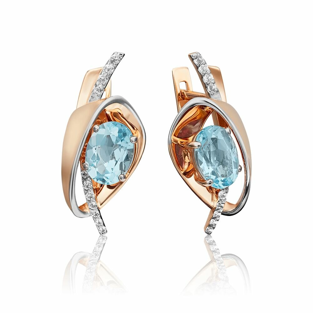 Серьги, красное золото, 585 проба, топаз