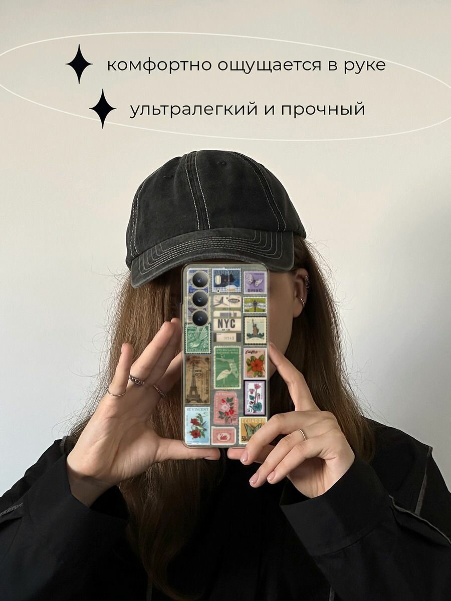 Чехол на Realme C75 4G / Реалми C75 4G с принтом Коллаж из марок — фото 1